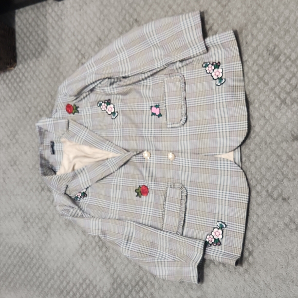 SHEIN | Jackets & Coats | Shein Plaid Blazer With Floral Embroidery ...